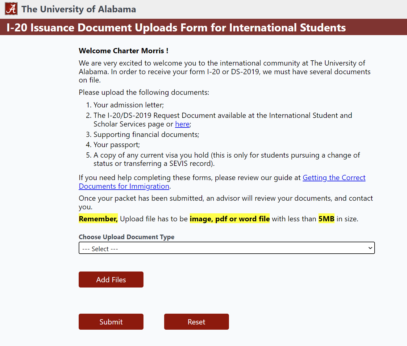 How to Complete the I-20/DS-2019 Request - International